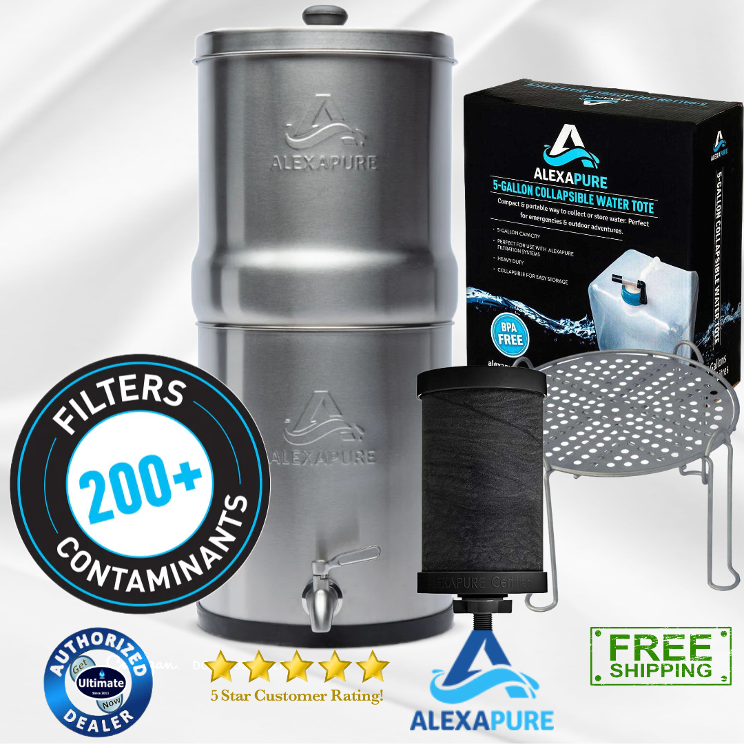 Alexapure Pro Gravity Water Filter | Removes 206 Contaminants + Stand ...